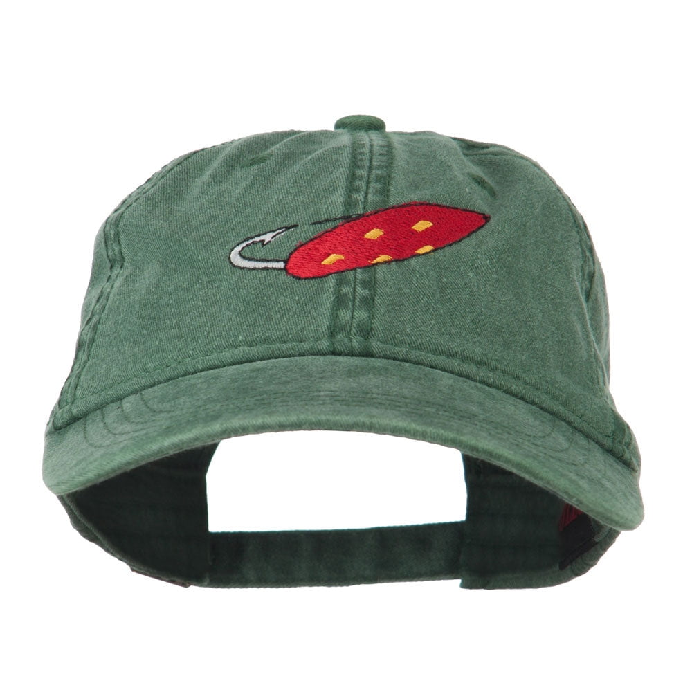 Fishing Red Walleye Lure Embroidered Washed Cap - Dark Green OSFM ...