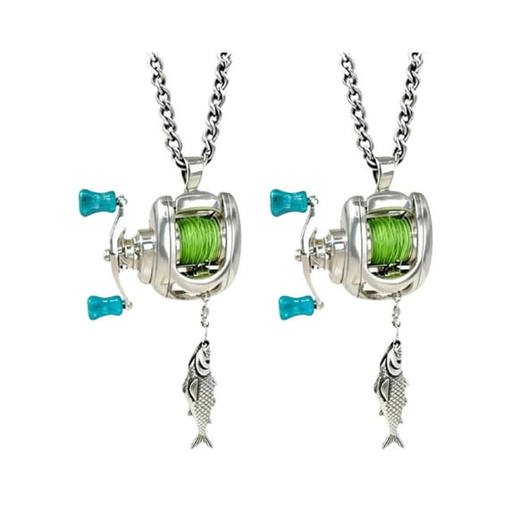 Fishing Reel Necklace, Rotating Handle Swirling Reel Pendant Keychain ...