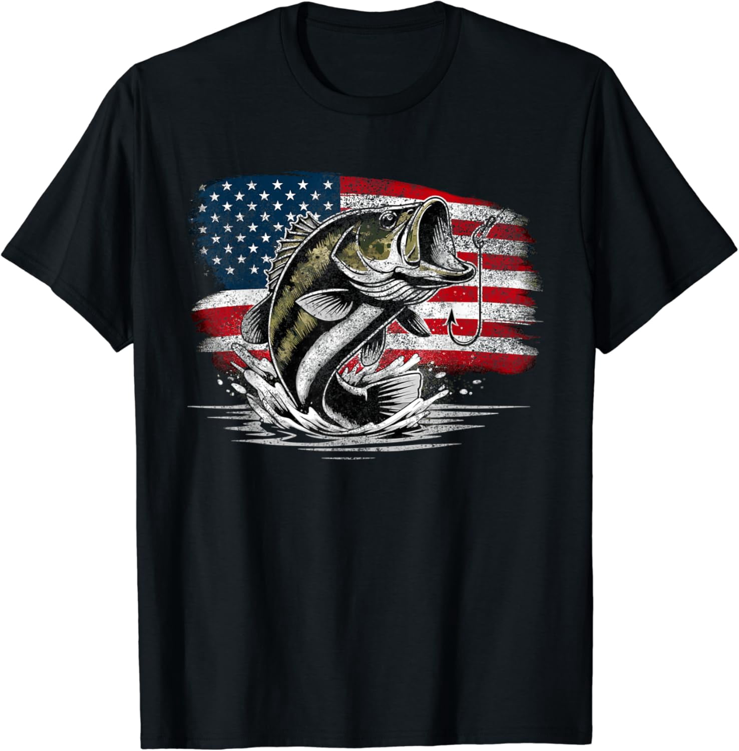 Fishing Retro Us American Flag Bass Fish Fisherman Camo T Shirt ...