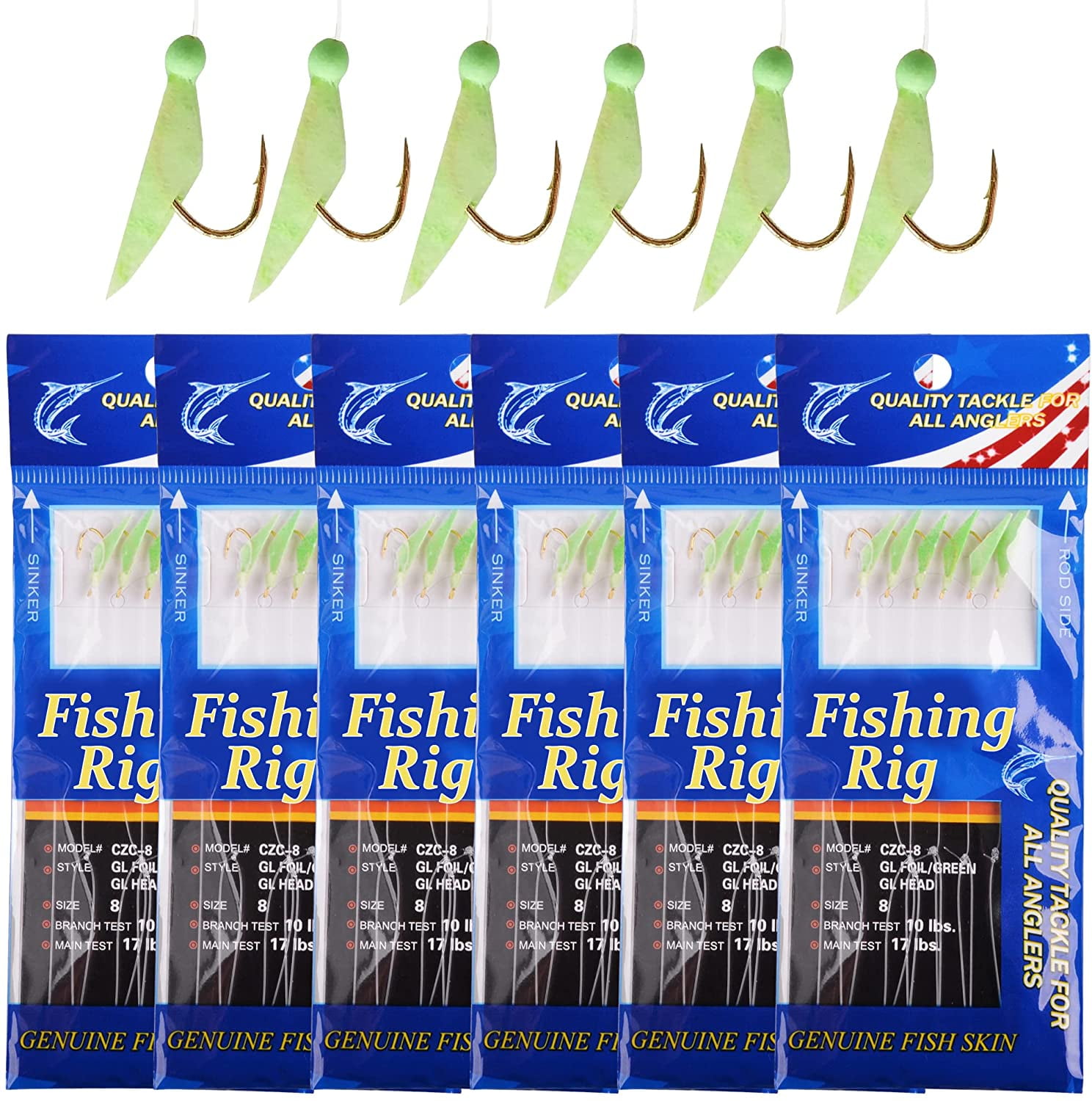 Fishing Rigs Bait Fish Skin Rig Hooks, 6 Packs Glow Fishing Bait Rigs ...