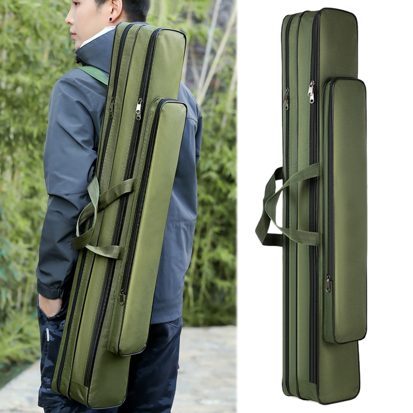 Fishing Rod Case 3-Layer Oxford Waterproof Bag Portable Fishing Pole Storage for Travel,Tackle ...