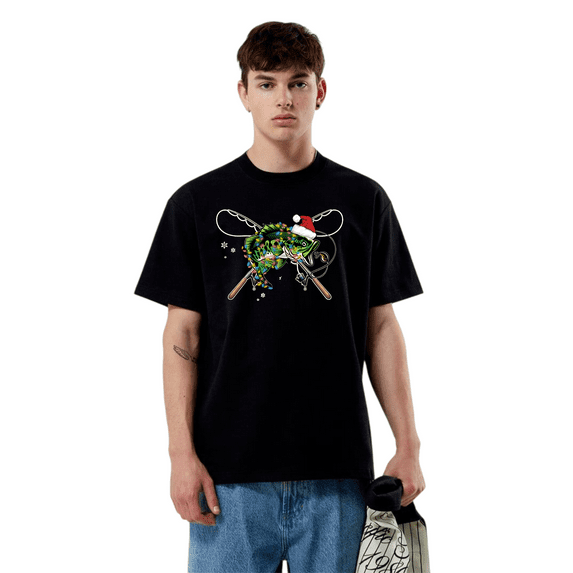 Fishing Rod Christmas Light Holiday Angler Fisherman Gift Unisex T ...