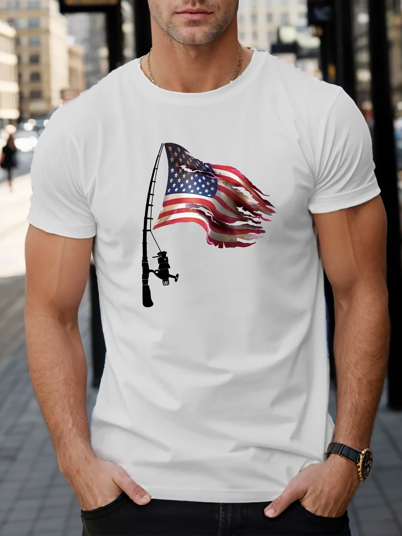 Fishing Rod Flag Men's Short Sleeve T-shirt Summer T-shirt Top ...