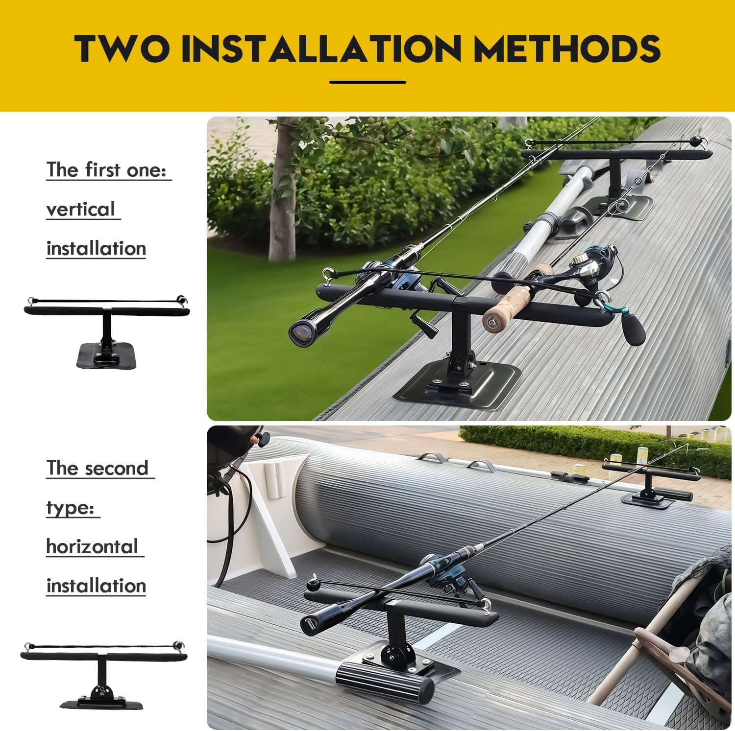 Fishing Rod Holder for Boats/Kayak with Glue-On Pad, 90° Adjustable ...