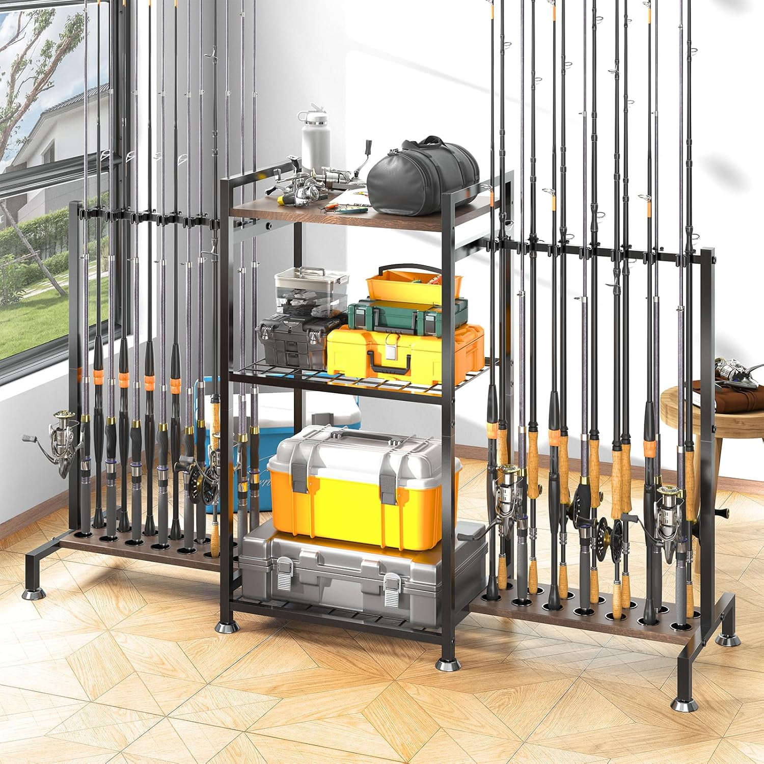 Fishing Rod Holder, Ground Stand Fishing Pole Holders, 3-Sided Vertical ...