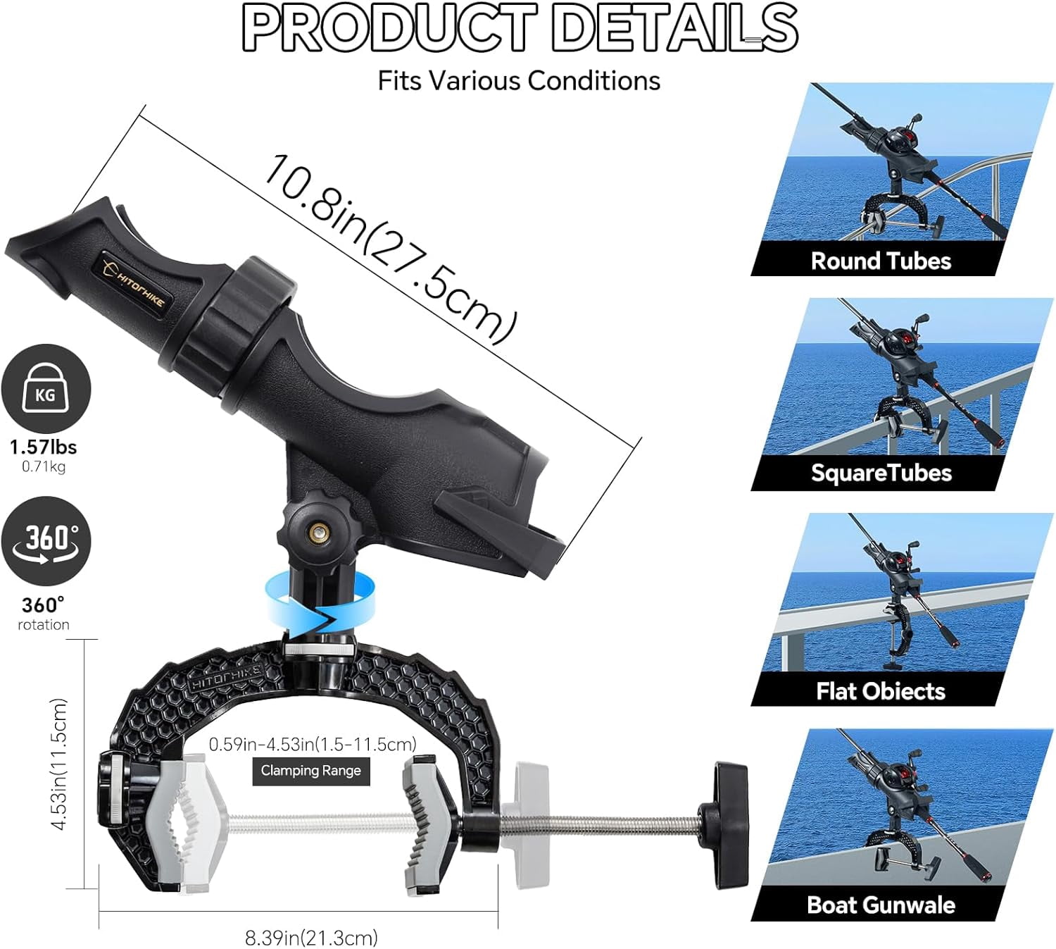Fishing Rod Holder with Aluminum Alloy Base and One-Click Lock System ...