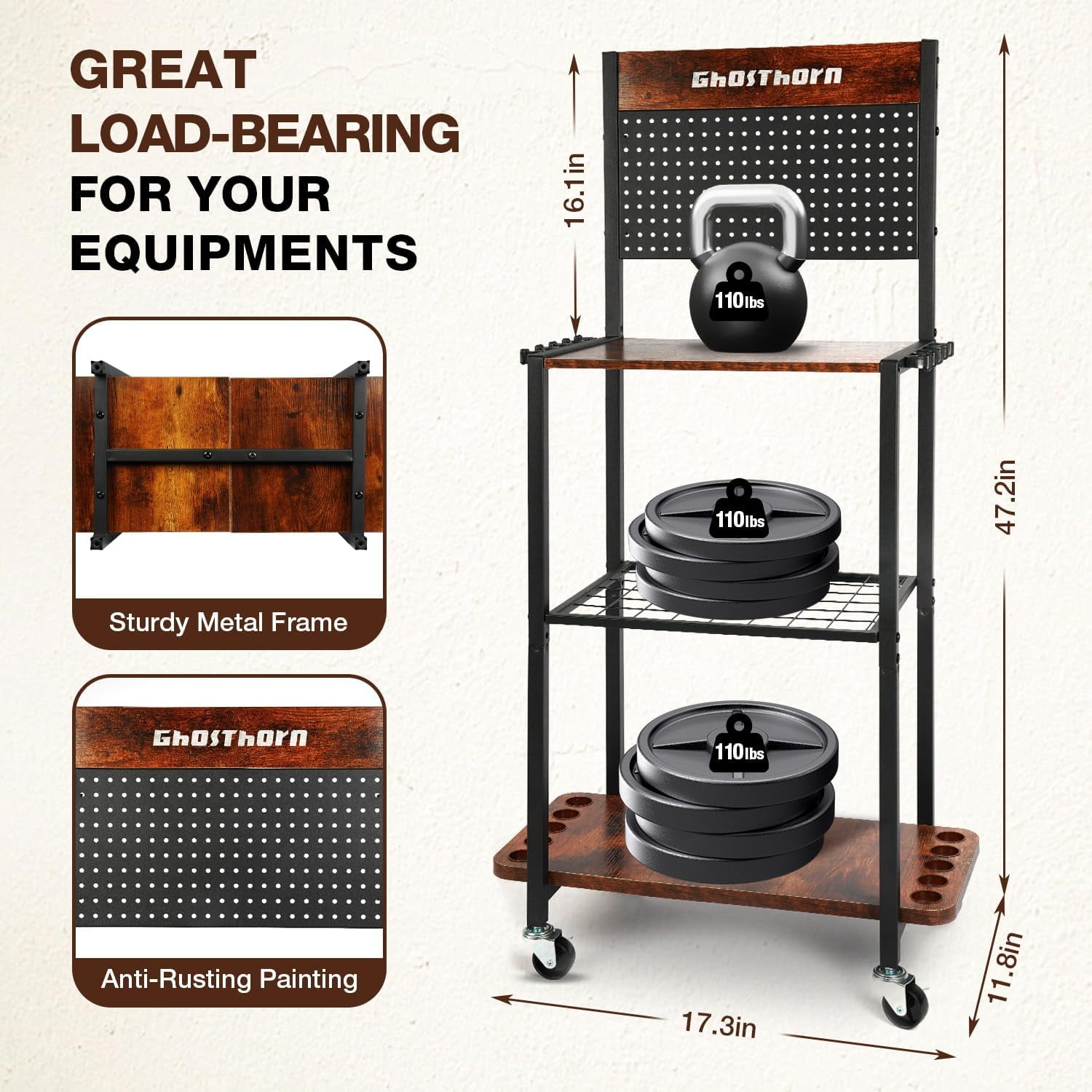 Fishing Rod Holder with Pegboard and 2 Lockable Wheels - Walmart.com