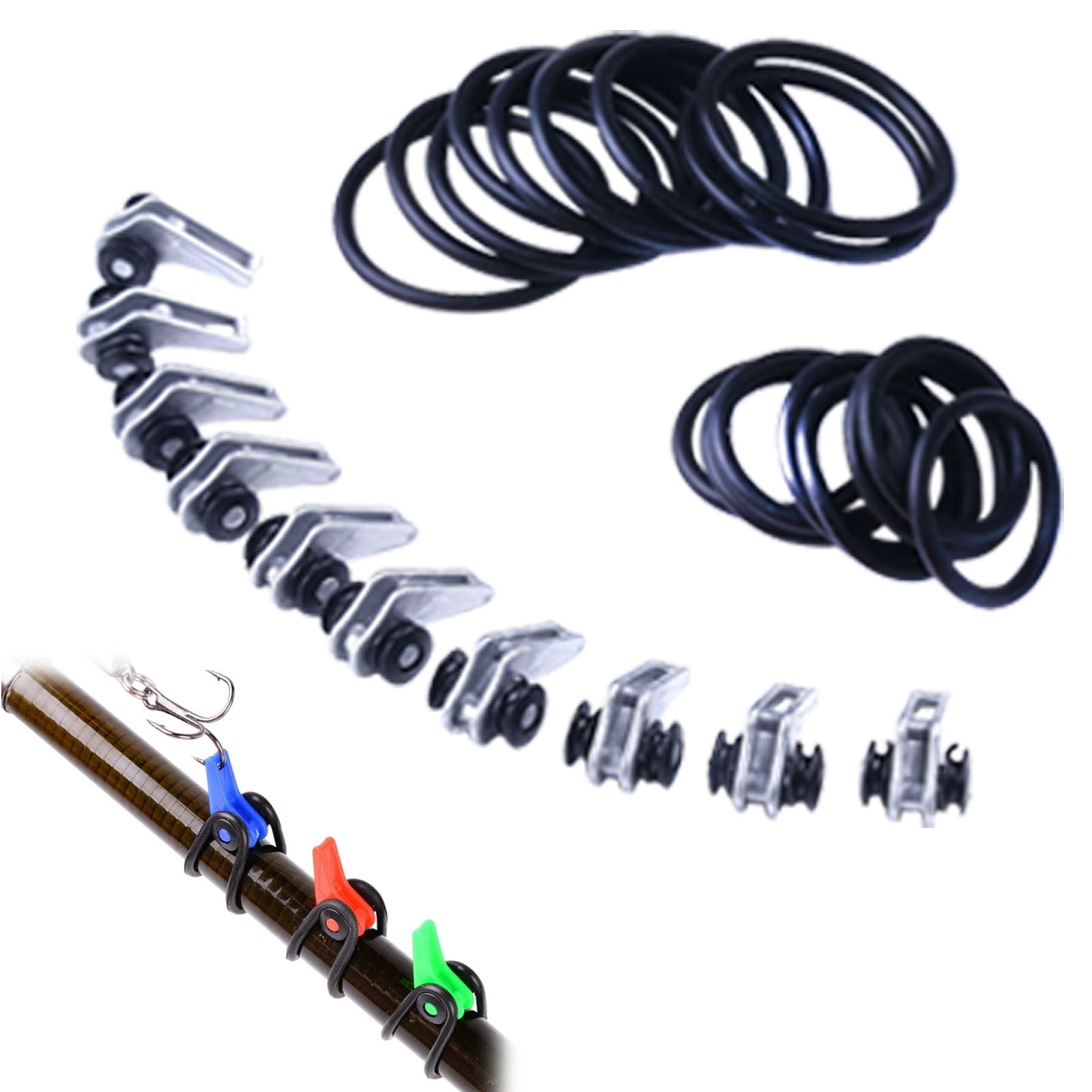 Fishing Rod Hook Keeper with 3 Size Elastic Rubber Rings Fishing Lure ...