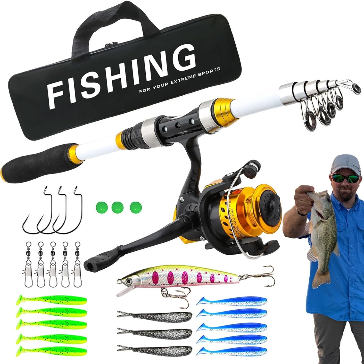 Fishing Rod and Reel Combo - Telescopic Collapsiblee Fishing Pole with ...
