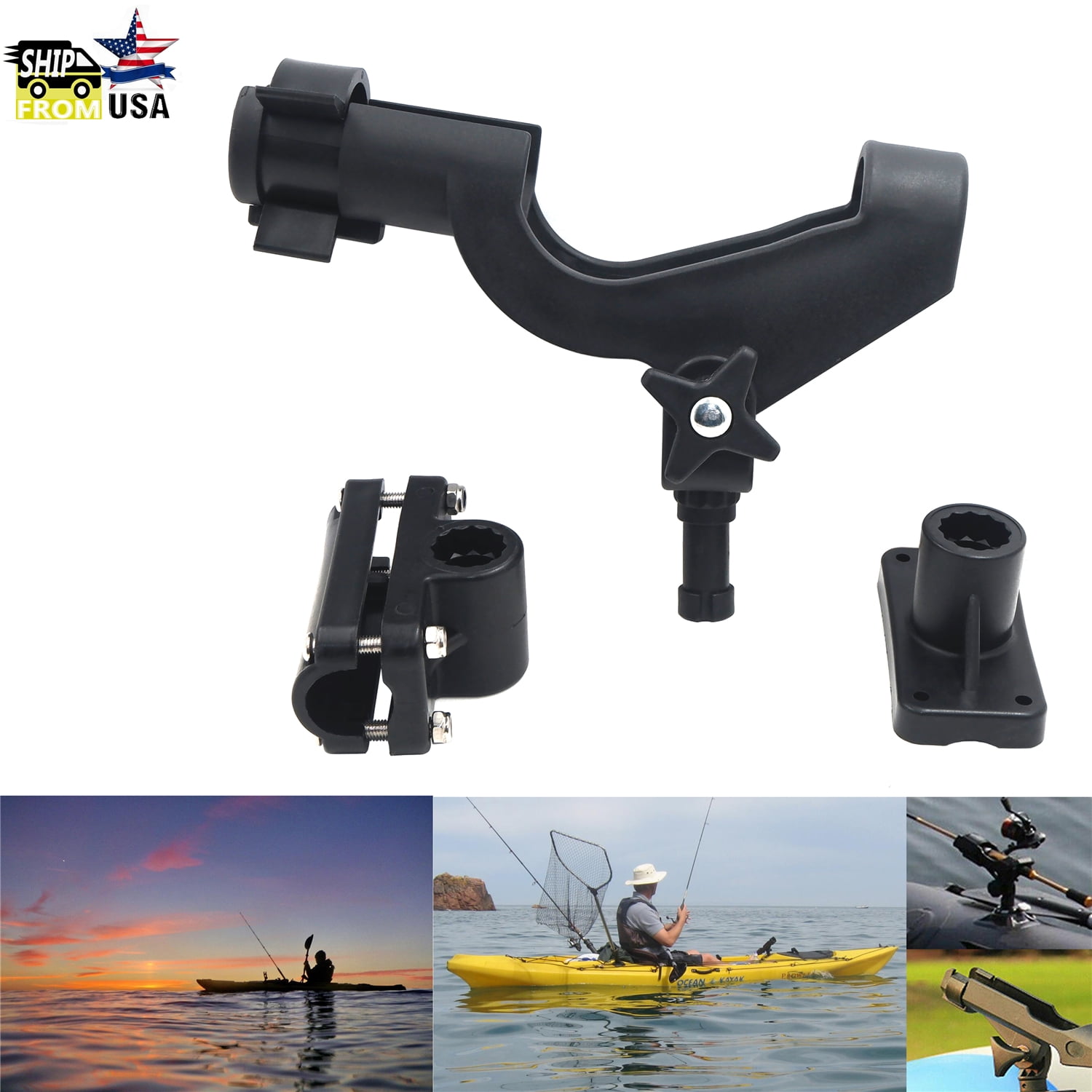 Fishing Rod Rest Adjustable Removable 360 degree Holders Kayak Boat ...