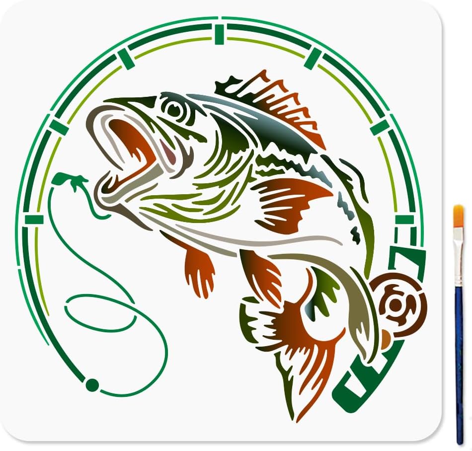 Fishing Rod Stencils Large Lake Fish Stencil 11.8x11.8inch Fish ...