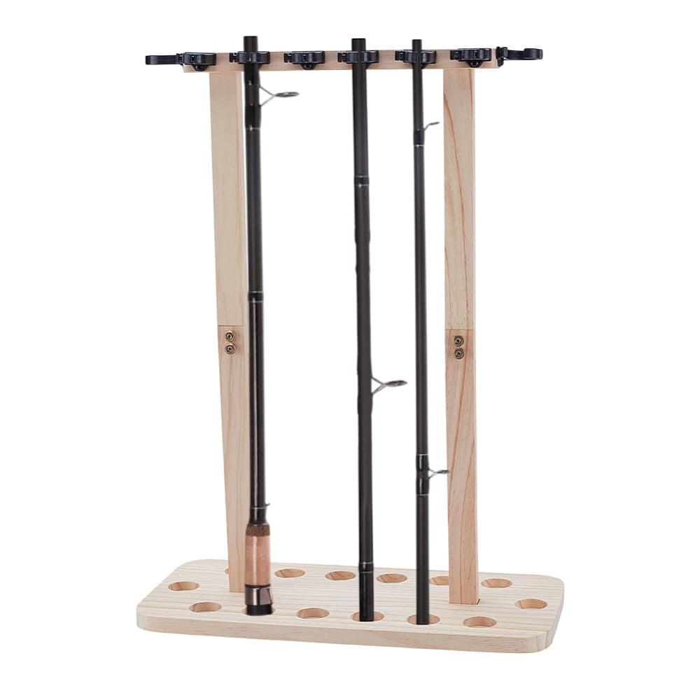 Fishing Rod Storage Racks Holds Up to 14 Rods Wood Floor Stand Fishing ...
