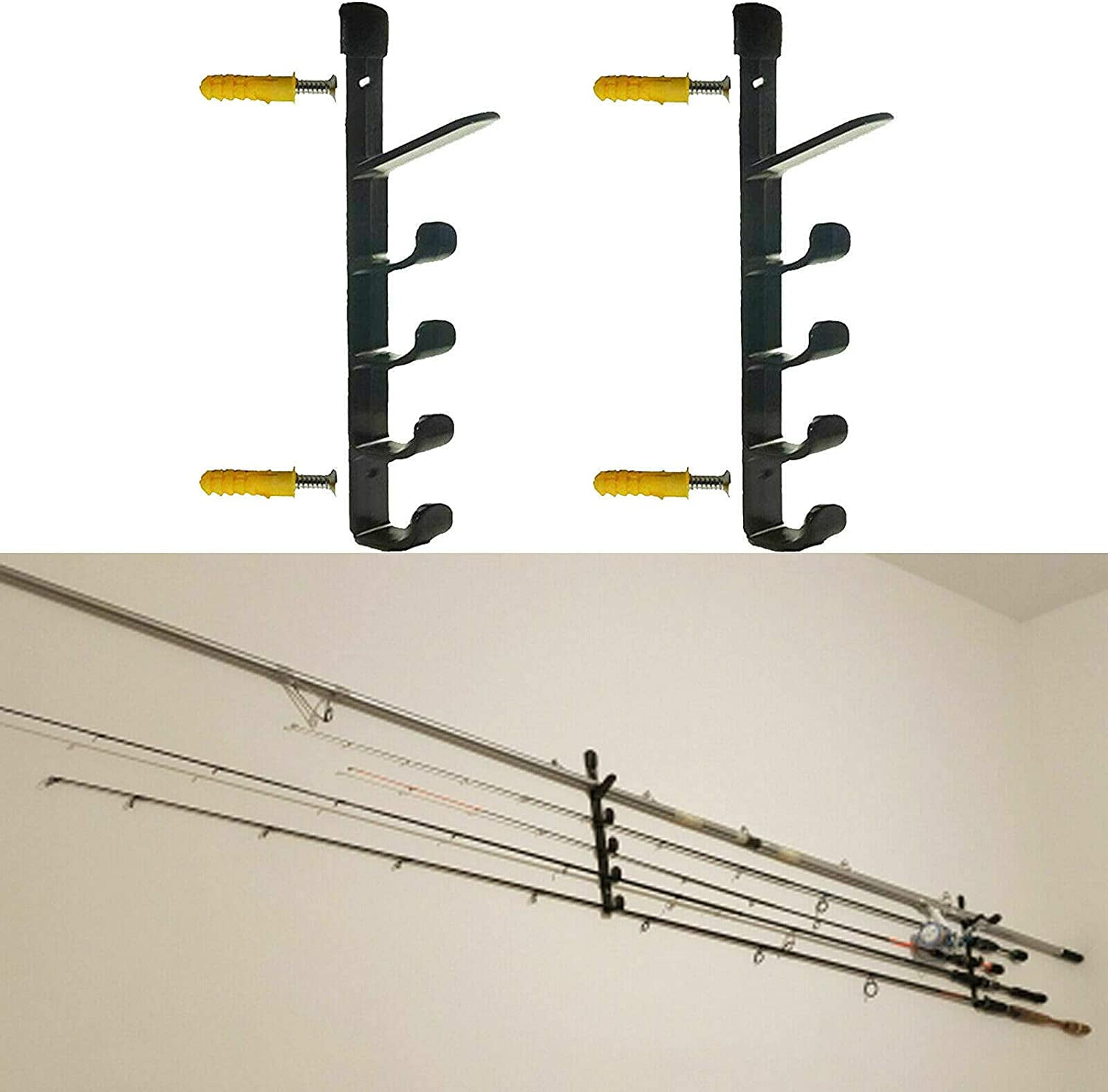 Pmsanzay Fishing Rod Rack, Holds 5 Rods, Wall Mount, Horizontal Plastic ...