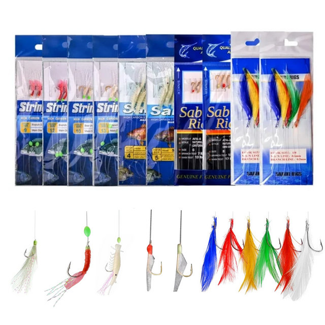 Fishing Sabiki Rigs Bait Fishing Rig Kit 10 packs Shrimp Rig Flasher ...
