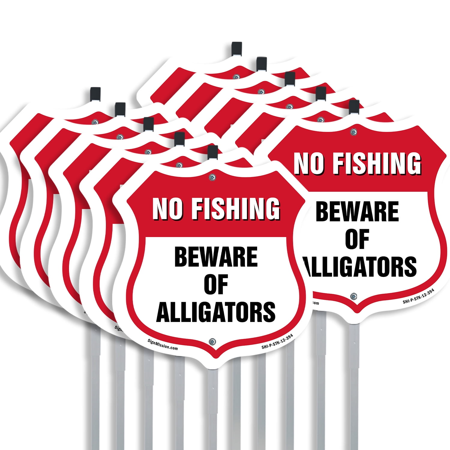 No Fishing Shield Sign Beware Of Alligators (10 Pack) 12 inch X 12 inch ...