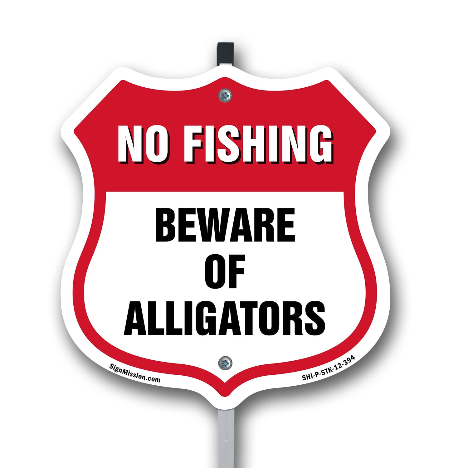 No Fishing Shield Sign Beware Of Alligators 12 inch X 12 inch Shield ...
