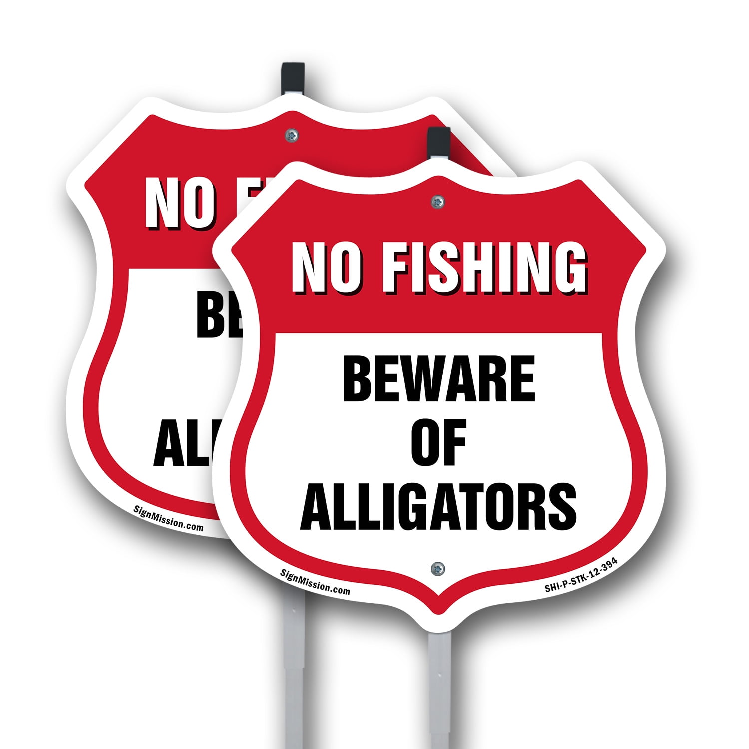No Fishing Shield Sign Beware Of Alligators (2 Pack) 12 inch X 12 inch ...