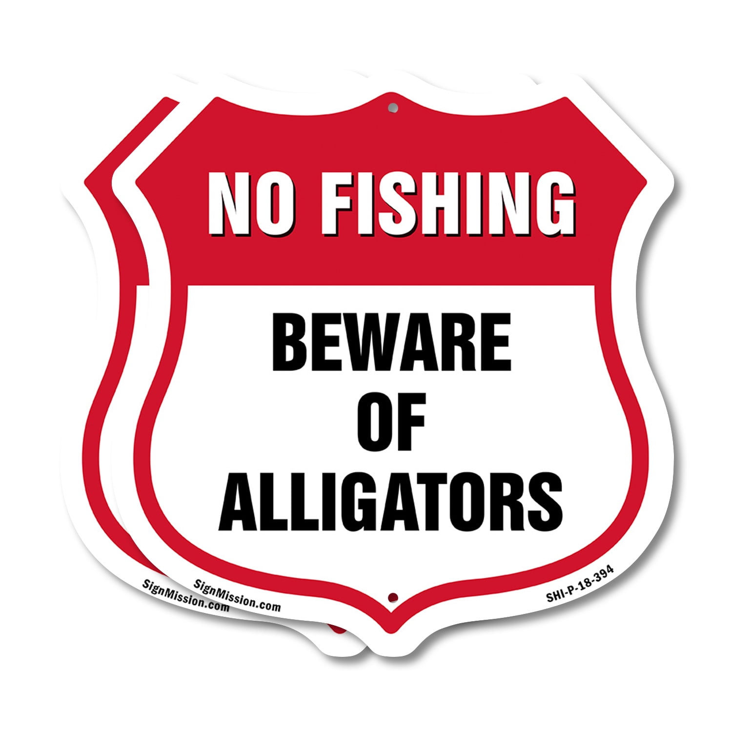 No Fishing Shield Sign Beware Of Alligators (2 Pack) 18 inch X 18 inch ...