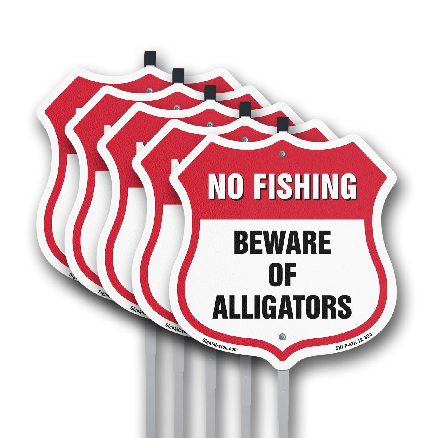 No Fishing Shield Sign Beware Of Alligators (5 Pack) 12 inch X 12 inch ...
