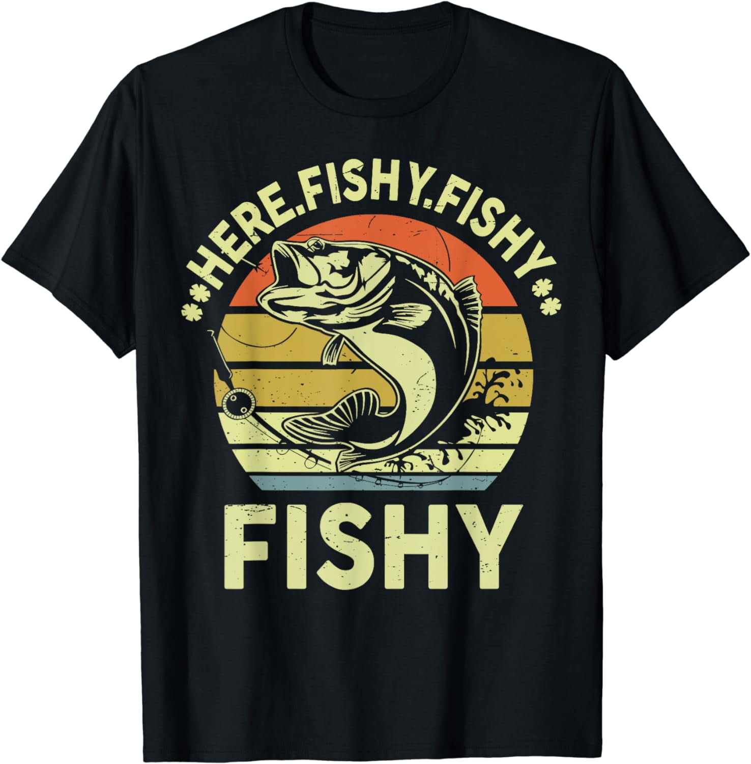 Fishing-Shirt Here-Fishy Funny Bass Dad T-Shirt - Walmart.com