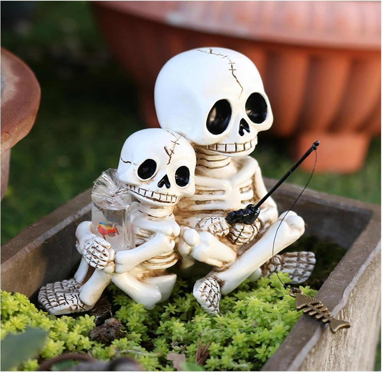 Fishing Skeleton Figurines, Mini Skeleton Statue, Halloween Gothic ...