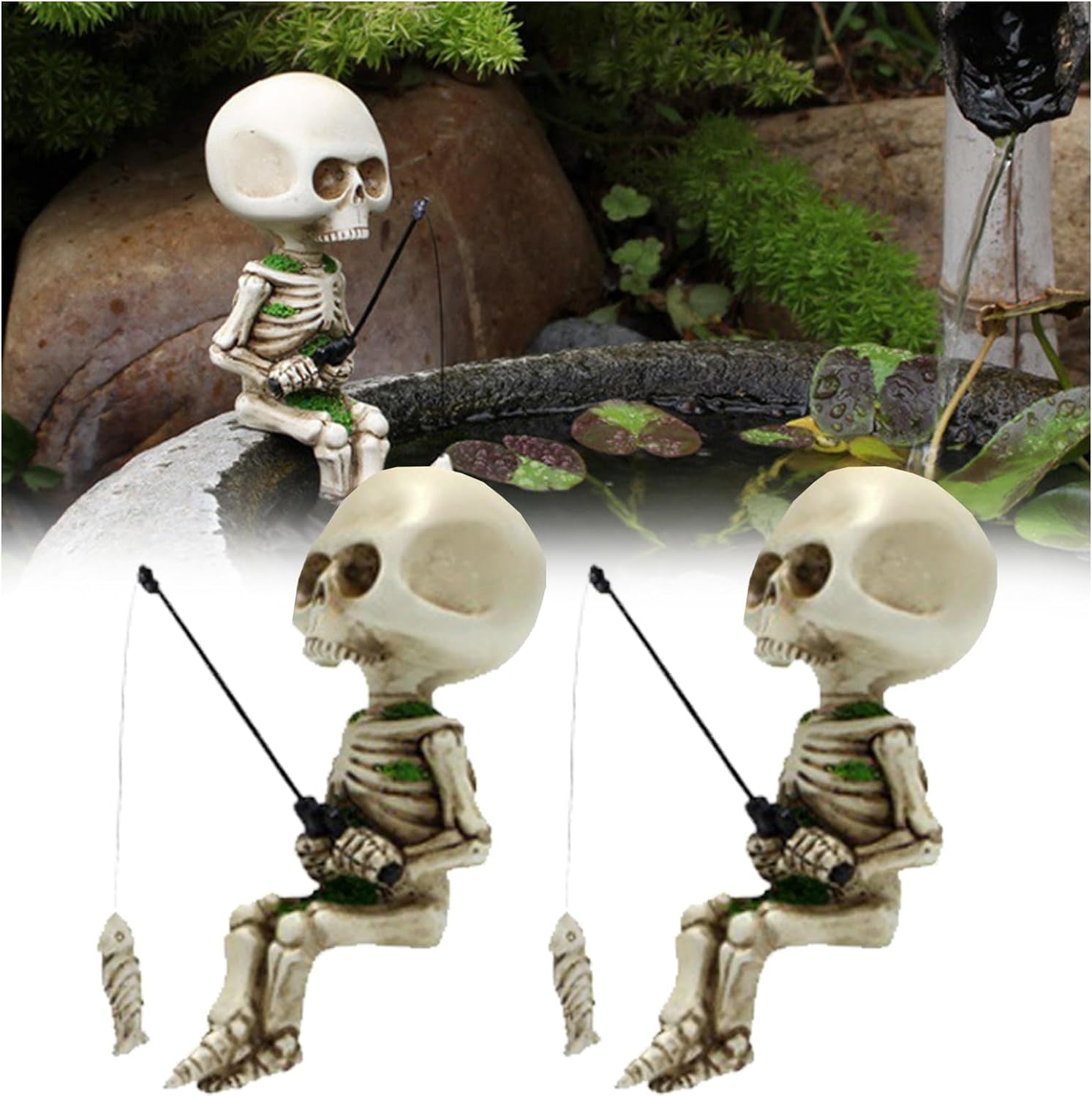 Fishing Skeleton Garden Accessory,Halloween Mini Skeleton Figures ...