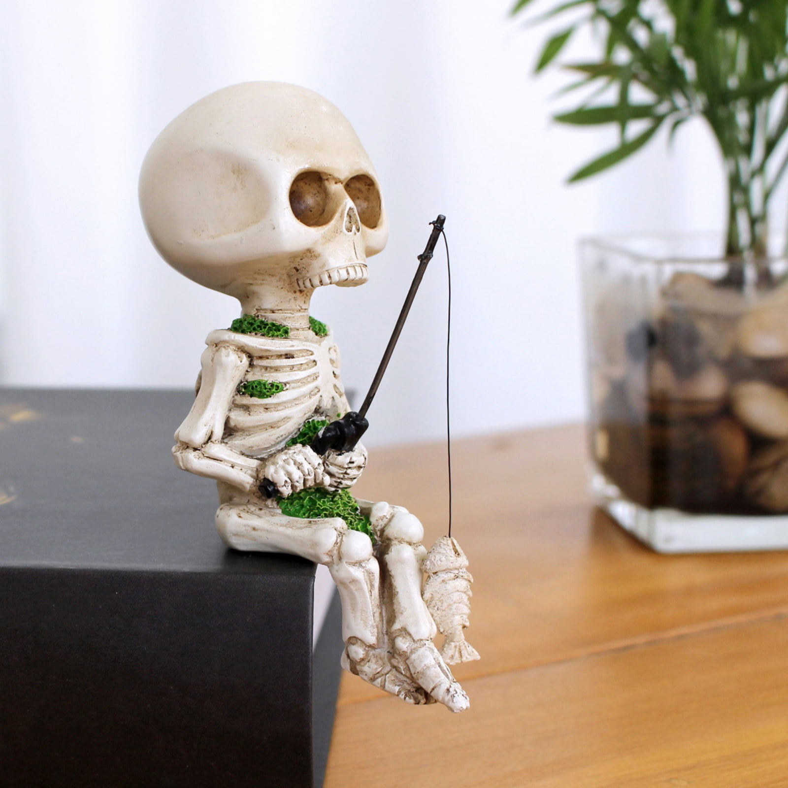 Fishing Skeleton Halloween Decor, Funny Fishing Skull Ornament, Mini ...