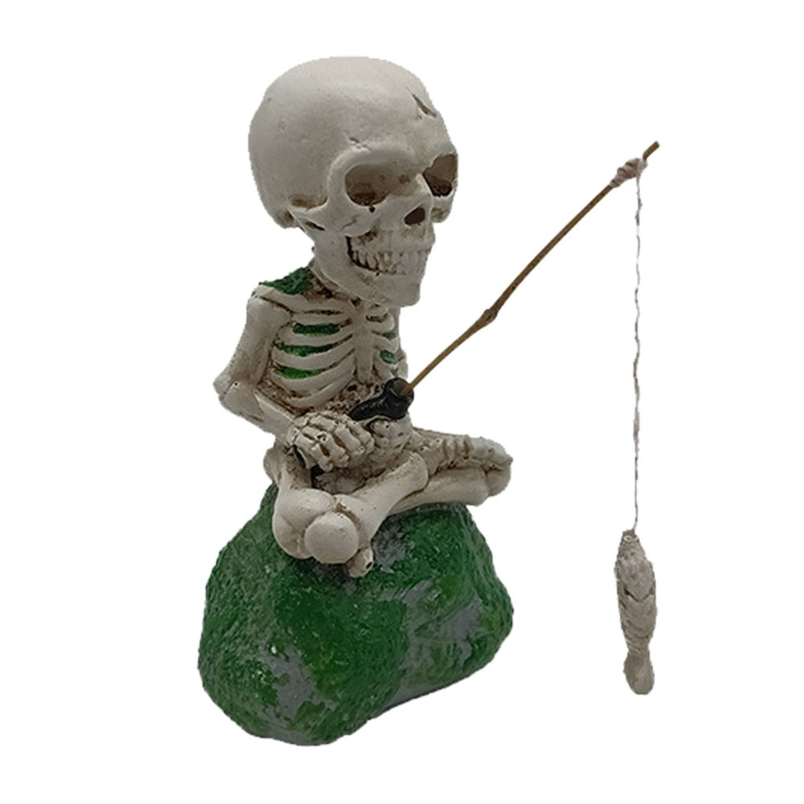 Fishing Skeleton Statue 4.3 Inch Mini Skull Figurines Halloween Gothic ...