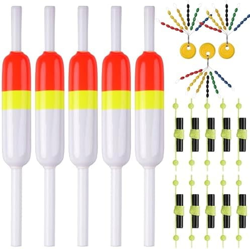 Fishing Slip Bobbers Kit Fishing Bobbers Floats Balsa Wood Slip Bobbers with Rubber Bobber Stops ...