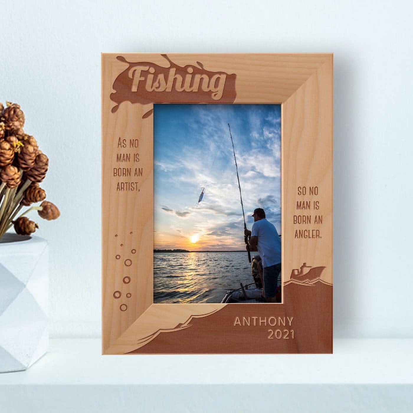 Fishing So No Man Is Born An Angler Personalized Wooden Frame 4" x 6 ...
