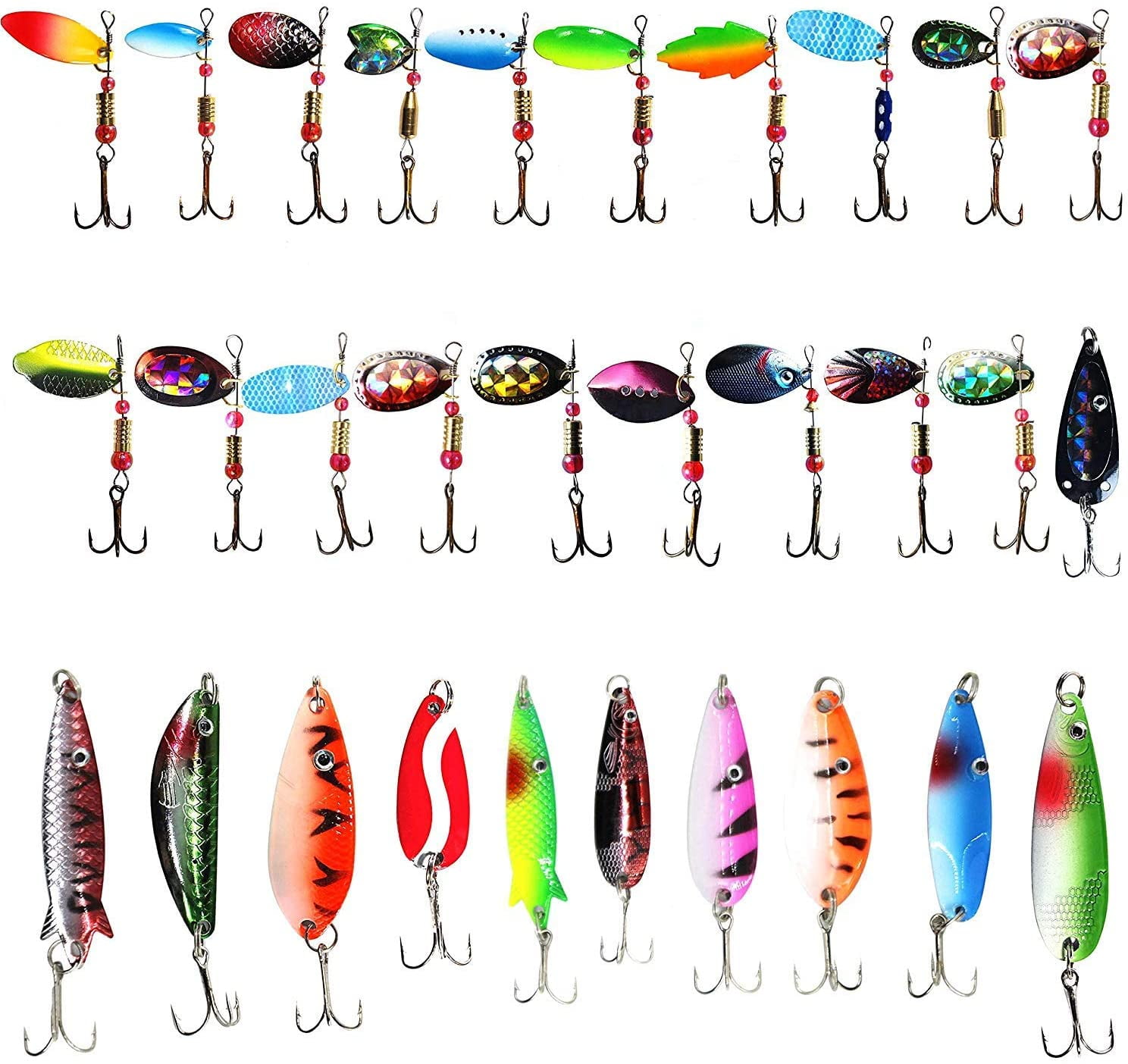 Fishing Spoon Spinner Baits Lures Kit,30pcs Hard Metal Fishing Spoons ...