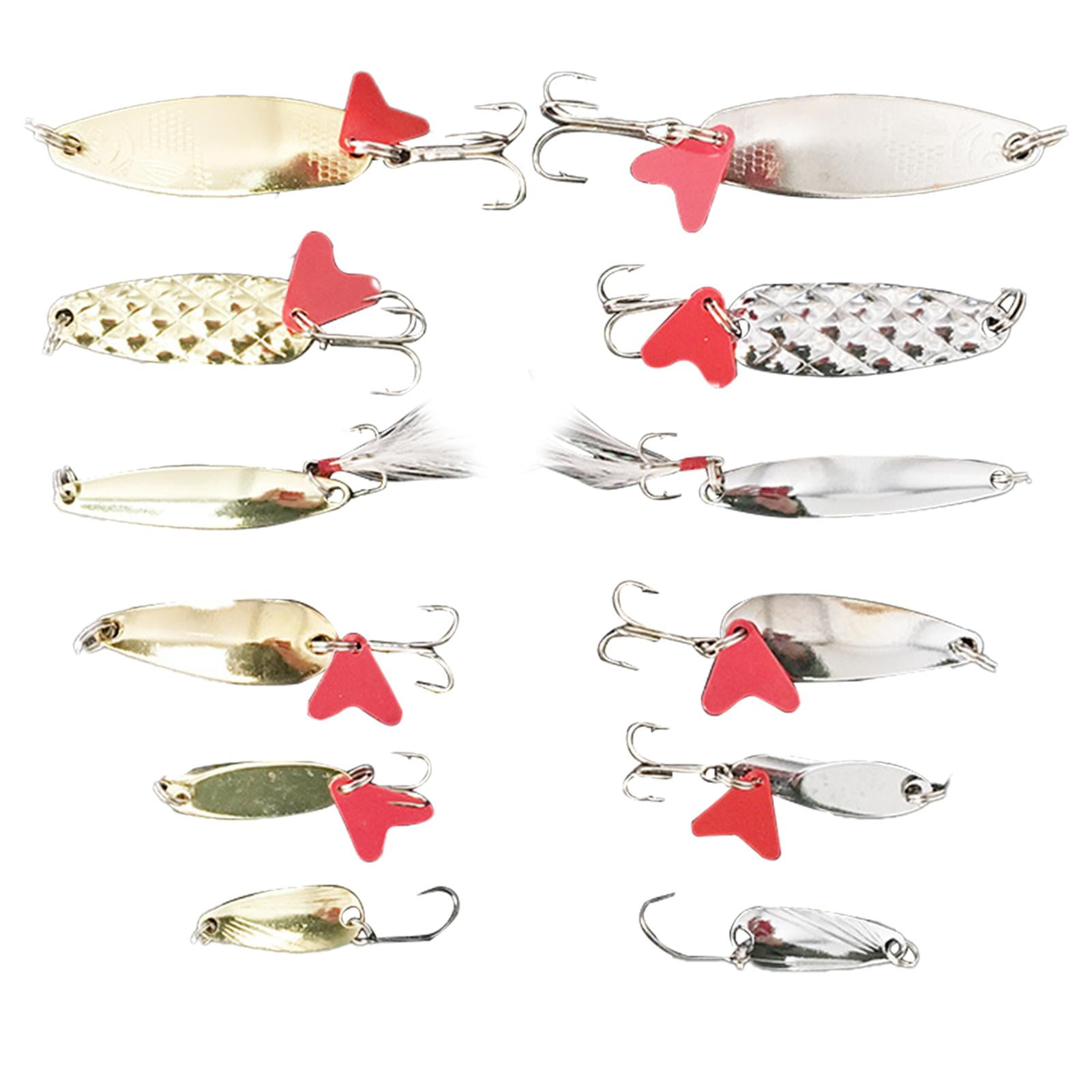Fishing Spoons Set Saltwater Gold Silver Metal Lures with Treble Hooks ...