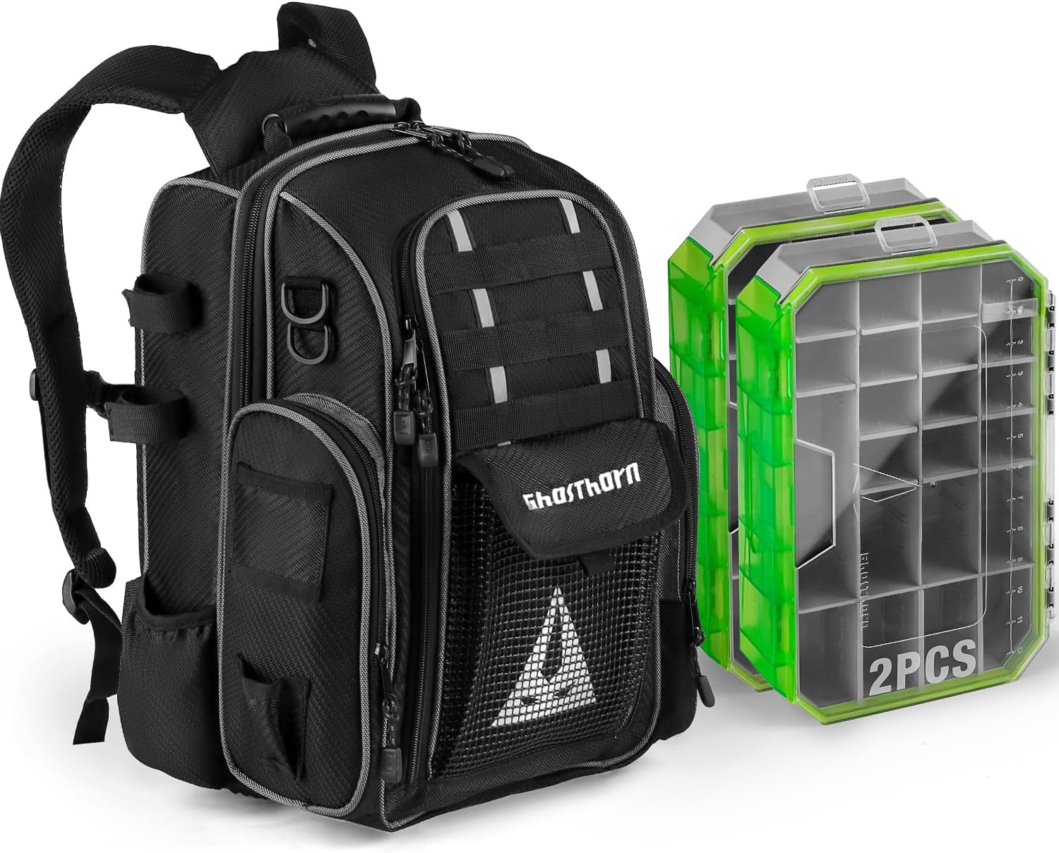 Fishing Tackle Backpack with 2 Trays 3700 Tackle Boxes & Rod Holders ...