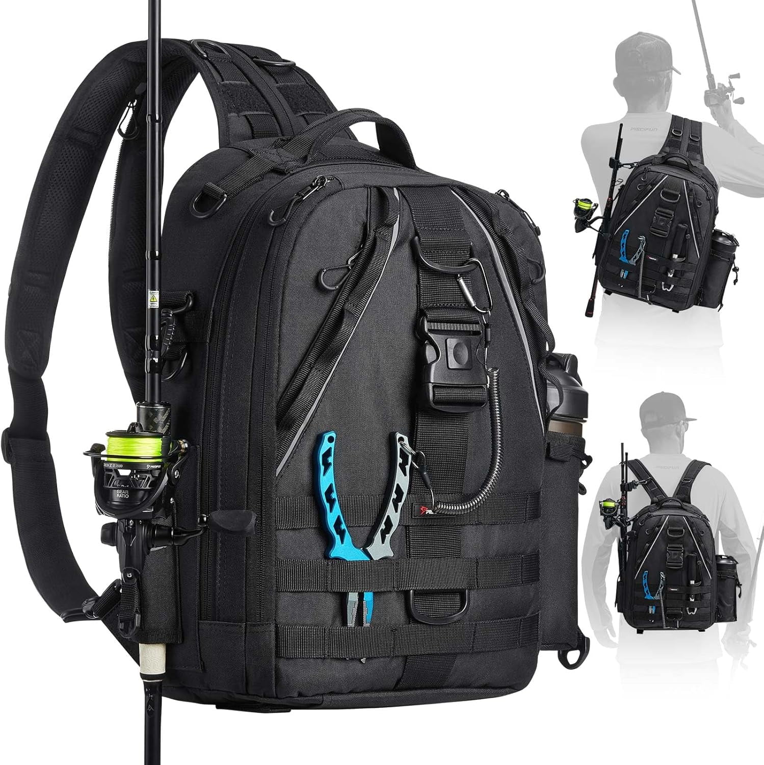 Fishing Tackle Backpack with Rod & Gear Holder, Lightweight Outdoor ...