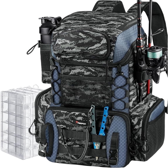 Fishing Tackle Backpack with Rod Holders & 4 Tackle Boxes, 42L Outdoor ...