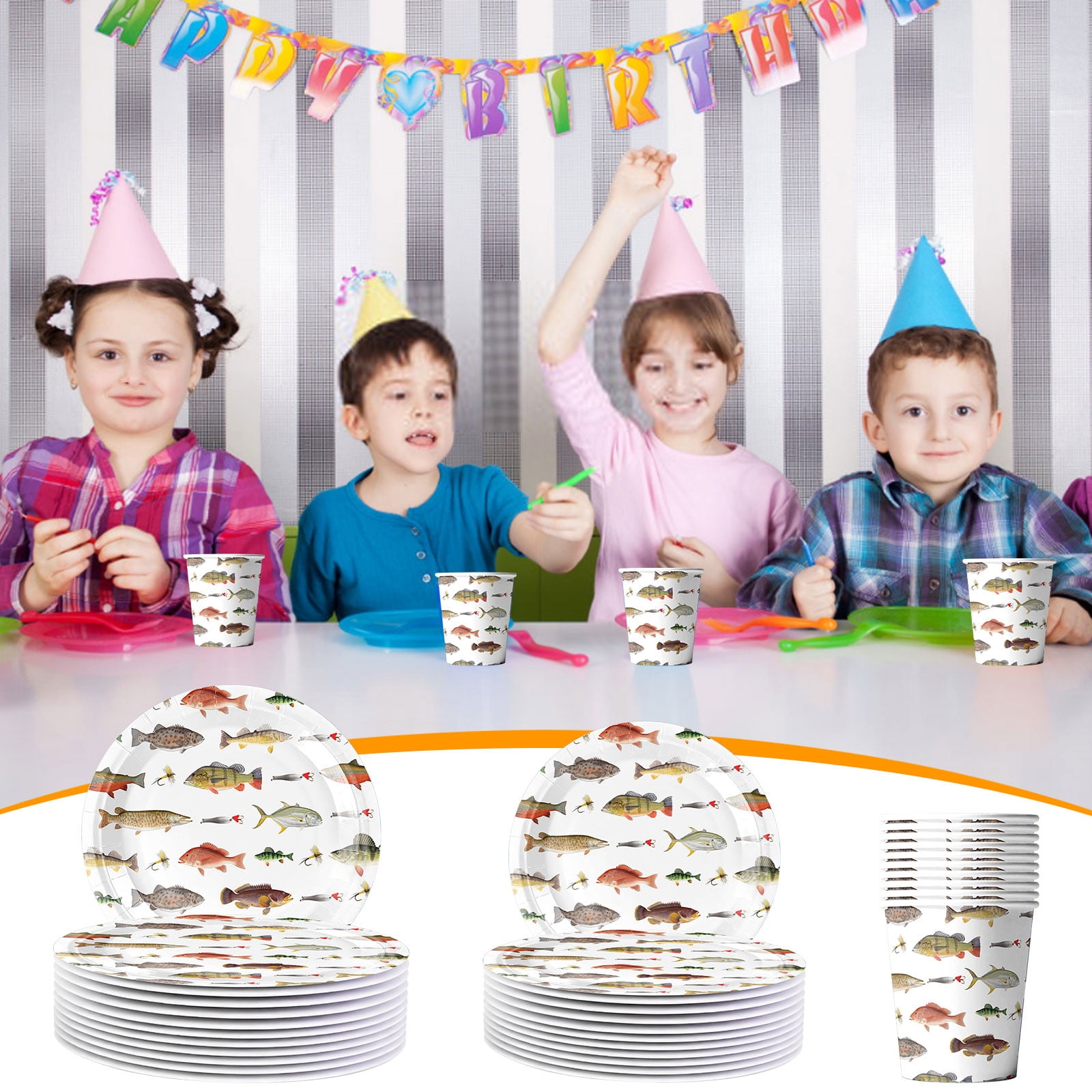 Fishing Theme Party Supplies Decoration Kit with Tableware Cup Plate ...