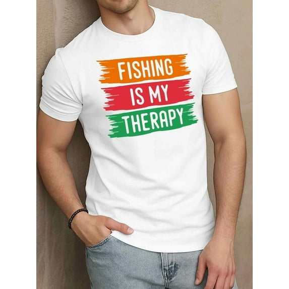 Fishing Therapy Tee fishing t-shirts print men's 180G 100% Cotton white ...