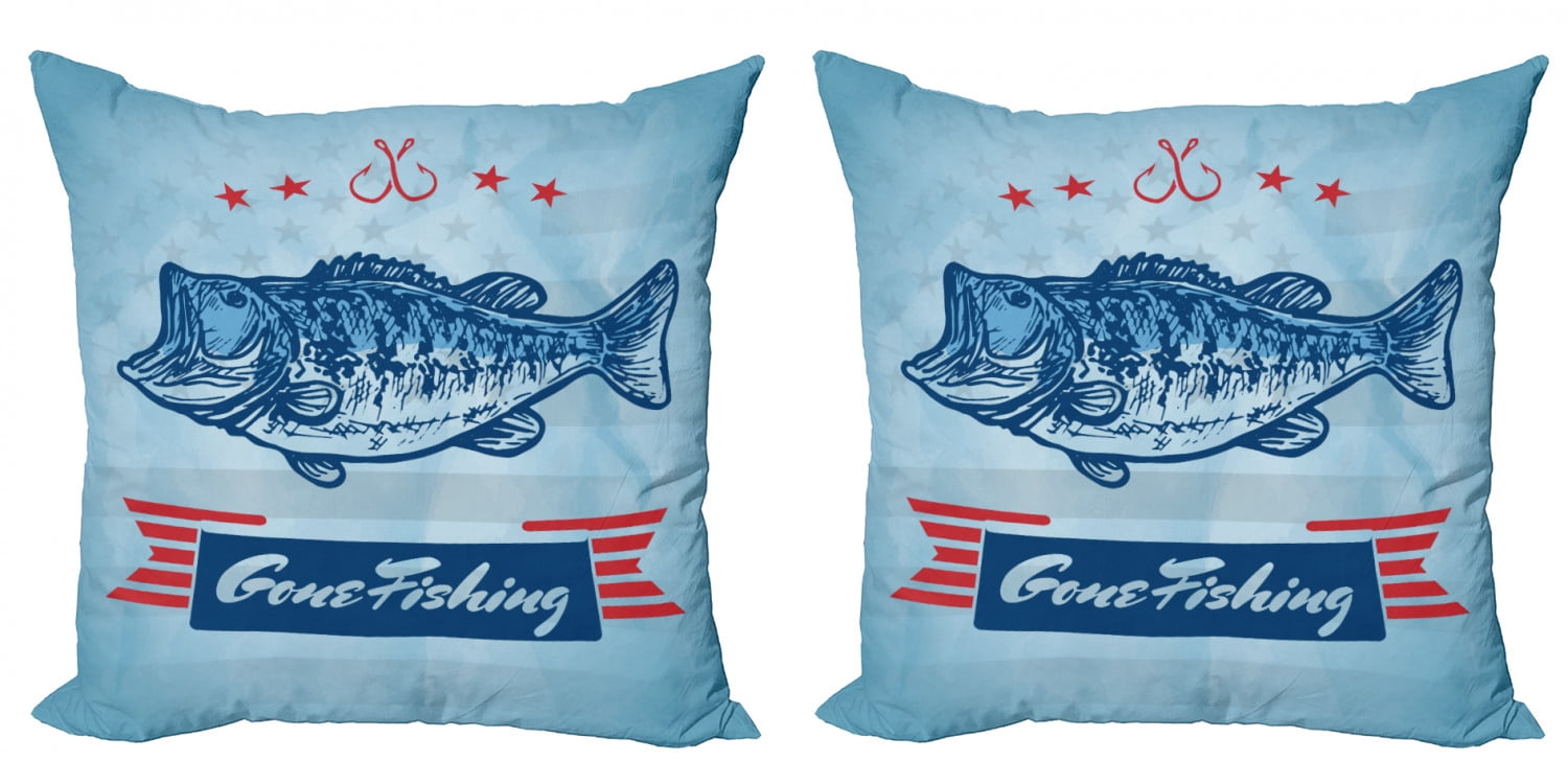 Fishing Throw Pillow Cushion Cover Pack of 2, Trout Fish Pictogram with ...
