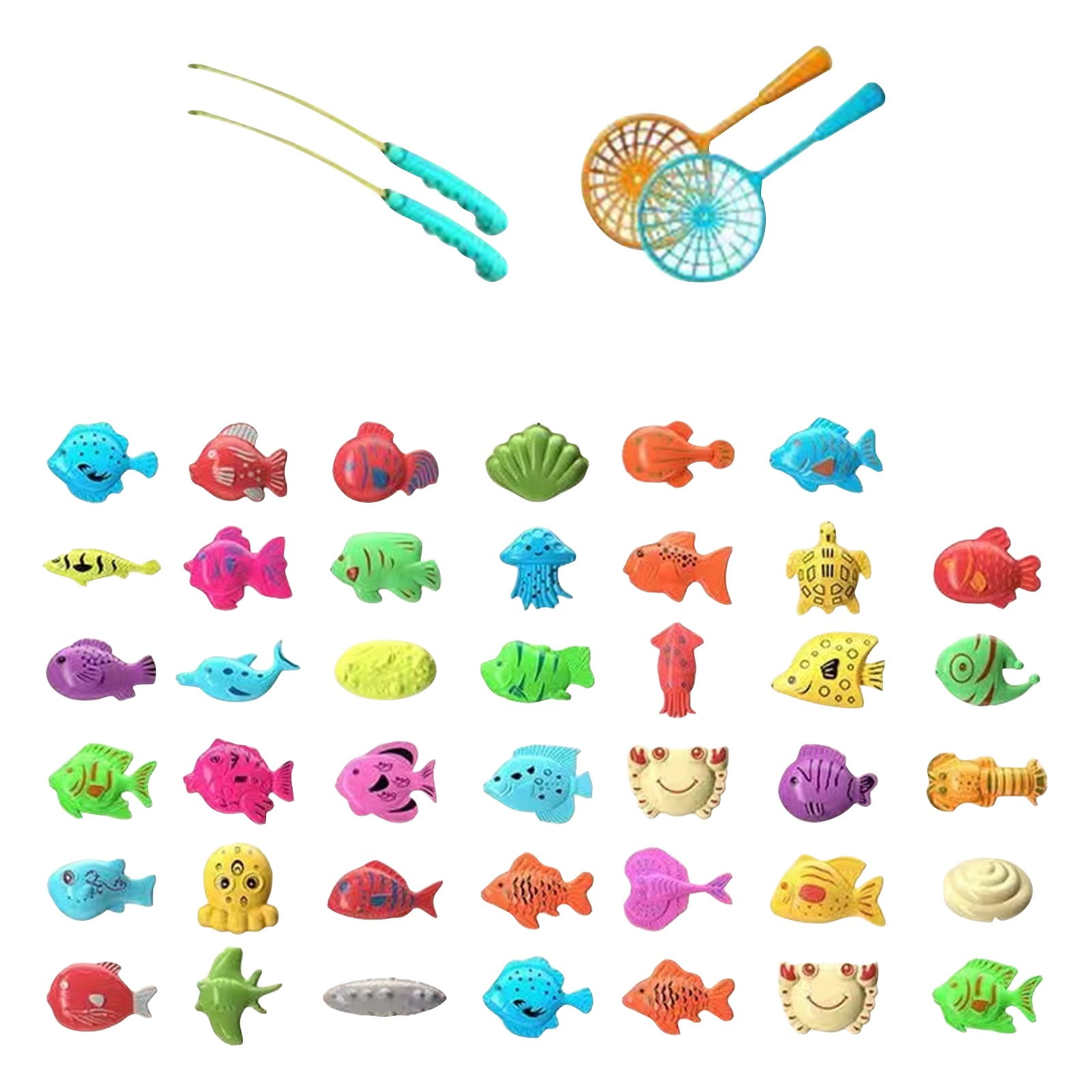 Fishing Toy Set for Kids 46 Pieces Magnetic Fish Game with Rods & Nets ...