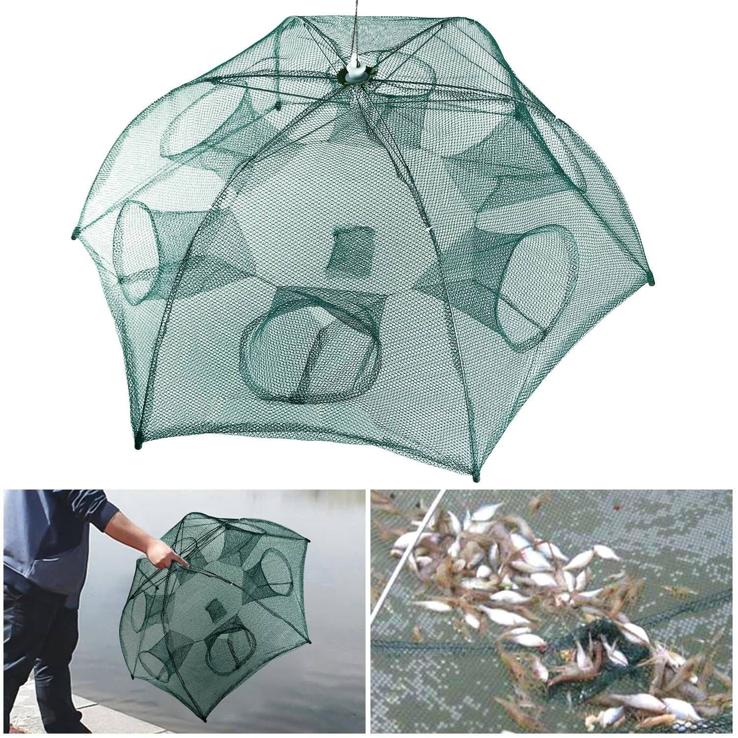 Fishing Trap Net Portable 6-Side Bait Trap - Shrimp, Minnow, Crab ...