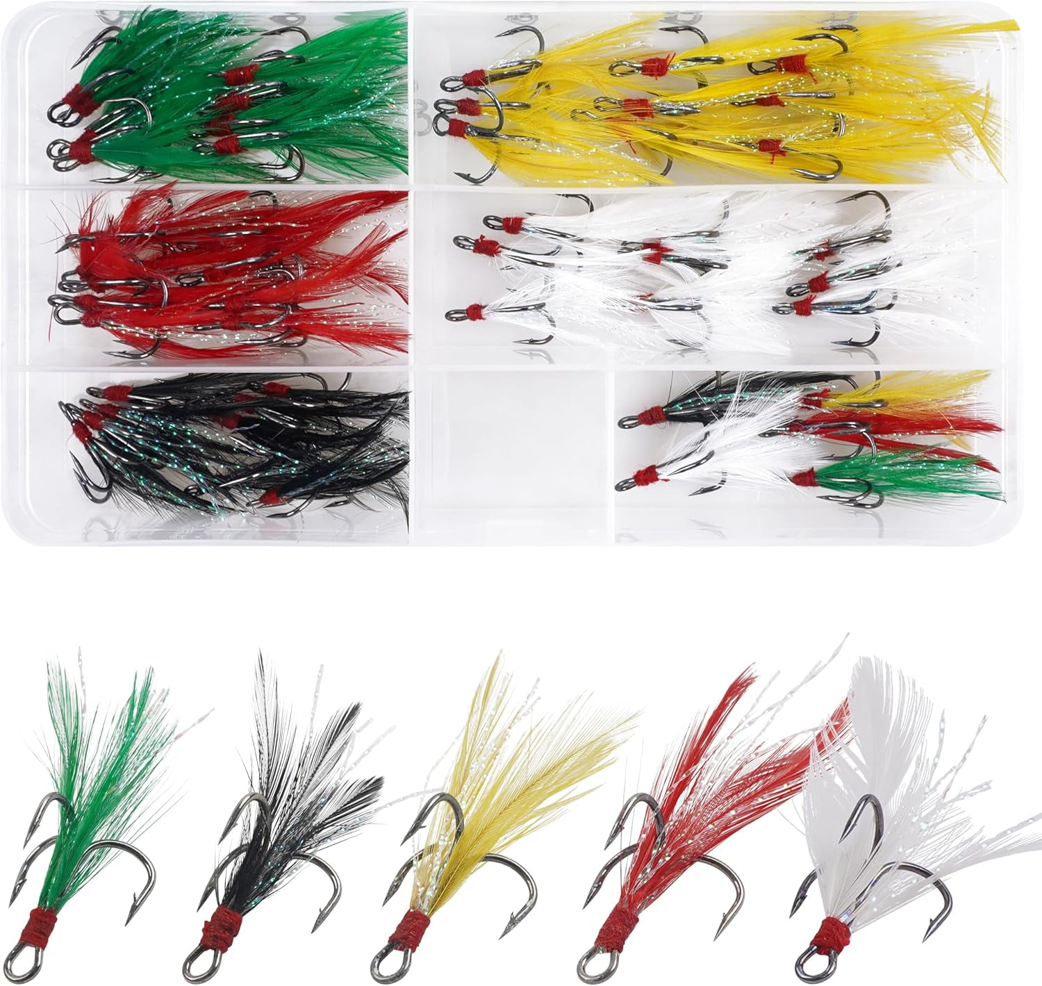 Fishing Treble Hooks Feather Hooks,50pcs Feathered Dressed Treble Hooks ...