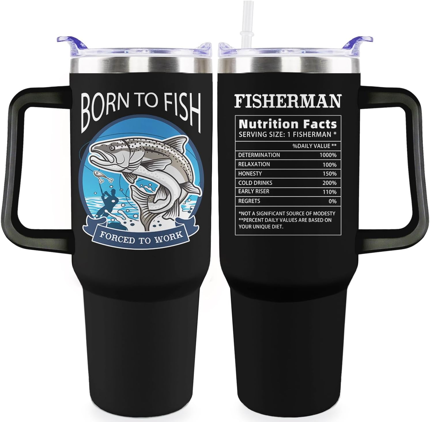 Fishing Tumbler with Handle For Men 40OZ Born to Fish Nutrition Gift ...