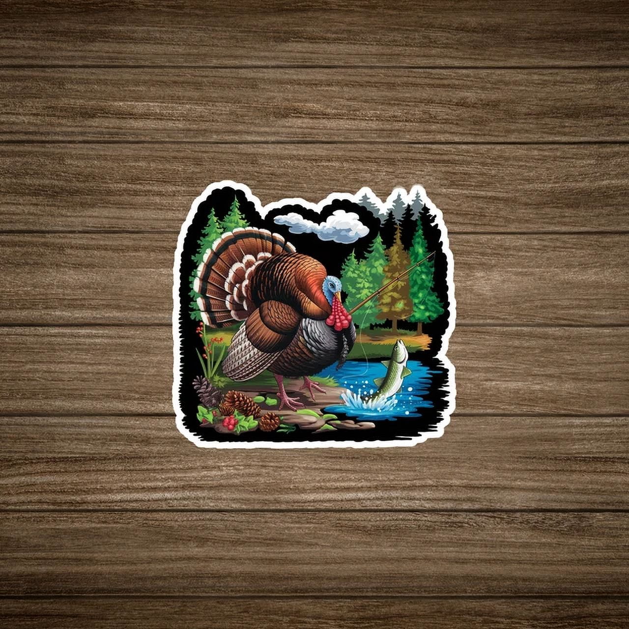 Fishing Turkey Sticker - Outdoor Wildlife Nature Decal For Sportsmen ...