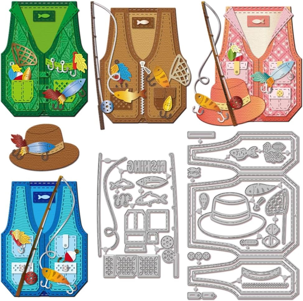 Fishing Vest Hat Cutting Dies for Card Making Fishing Tools Cut Die for ...
