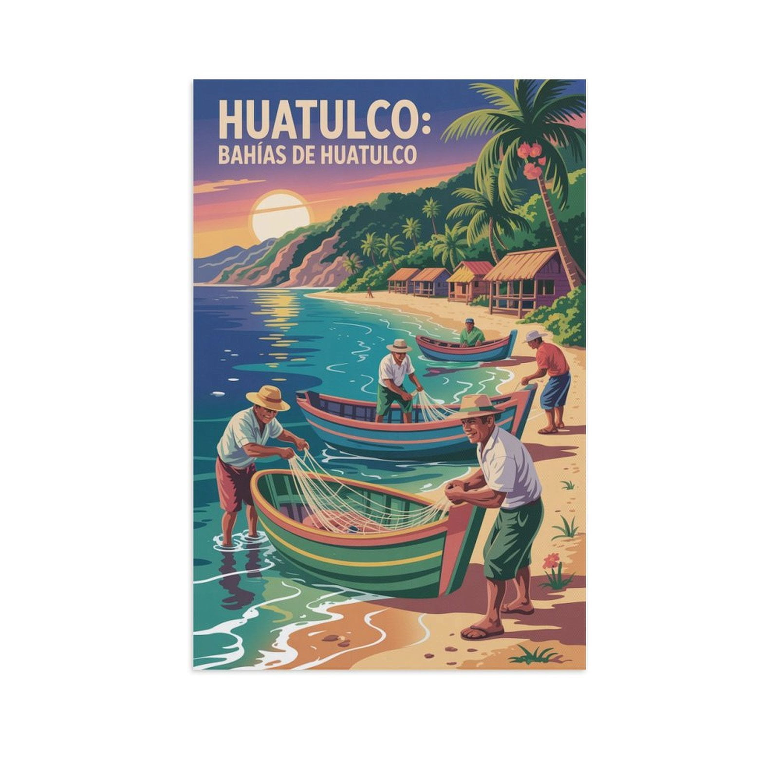 Fishing Village Poster Bahías De Huatulco Mexico Vintage Travel Wall ...