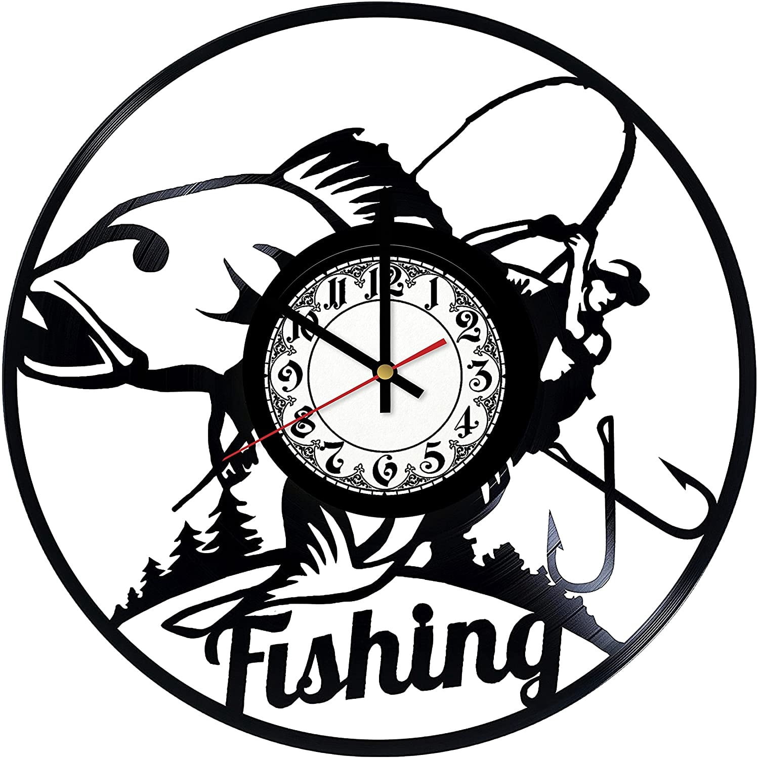 Fishing Vintage Black Vinyl Record Wall Clock Wall Art 3D Modern Design ...