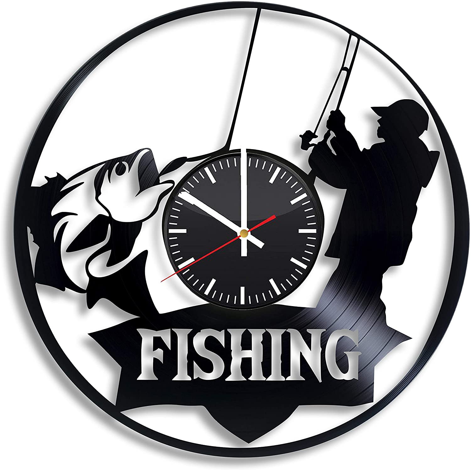 Fishing Vintage Black Vinyl Record Wall Clock Wall Art 3D Modern Design ...
