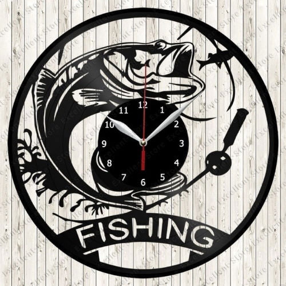 Fishing Vinyl Record Wall Clock Black Clock Wall Decor Vintage Wall Art ...