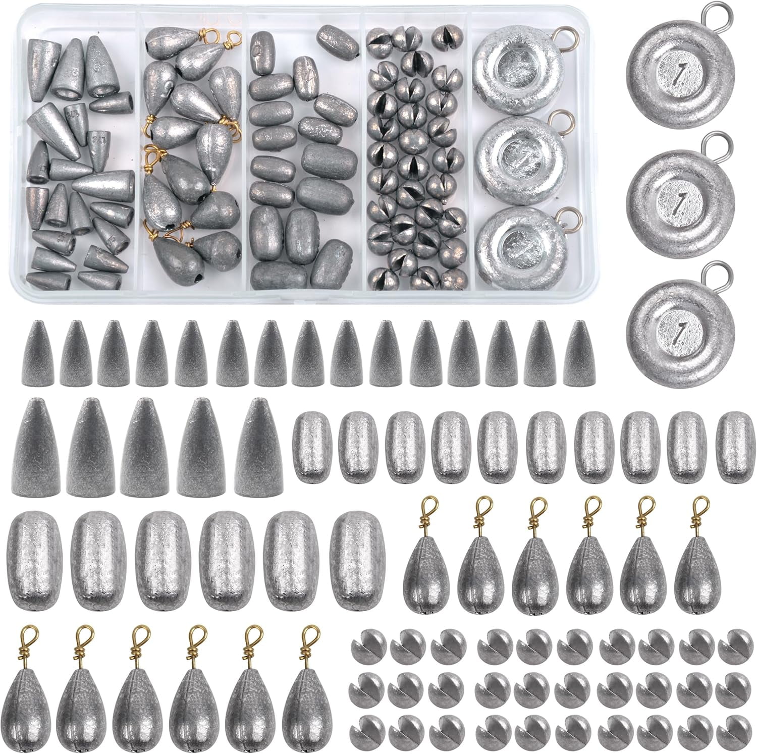 Fishing Weight Sinkers Kit, 81pcs Assorted Drop Bass Sinkers Split Shot ...