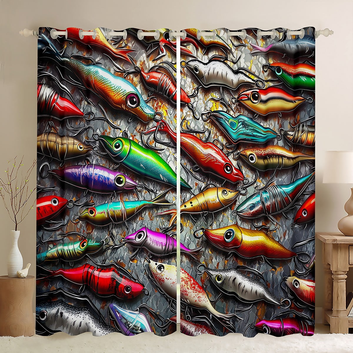 Fishing Window Drapes Block 30%-50% Light,Colorful Fish Themed Kitchen ...